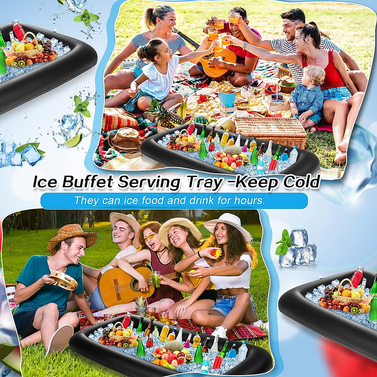 Leitee Inflatable Serving Bar with Drain Plug 52 x 24 x 5'' Inflatable Ice Serving Buffet Bar Inflatable Cooler for Party Food Cooler for Party Buffet Inflatable Drink Cooler(Black,Basic Style)