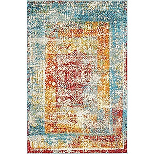 Unique Loom Rosso Collection Traditional, Medallion, Distressed, Bohemian, Vintage, Southwestern Area Rug, 4 ft x 6 ft, Multi/Blue