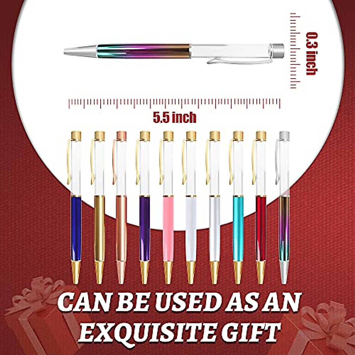 10 Pieces Empty Tube Floating DIY Pens Metal Empty Tube Ballpoint Pens DIY Glitter Liquid Sand Pens with Self Adhesive Pen Bag for Christmas Thanksgiving Favorite Gif