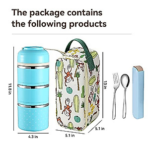 TiLeMiun Stackable Bento Lunch Box,Stainless Steel Lunch Containers With Lunch Bag & Utensil,Portable Leakproof Food Containers For Adults Kids School Picnic (Blue)