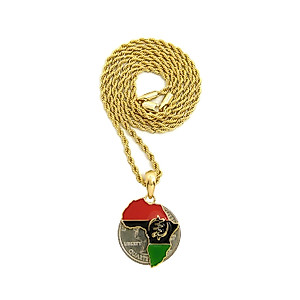 NYFASHION101 Adinkra Symbol Gye Nyame on Pan Africa Pendant with 2mm 24" Rope Chain Necklace, Gold-Tone