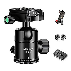 Manbily Professional Tripod Ball Head,Super Long Lens Does Not Easy Nod or Sag,Rotate 360 Degrees,Quick Release Plate and Level Gauge,CNC Metal Aluminum,for DSLR,Camcorder,monopod,Up to 33lbs/15kg