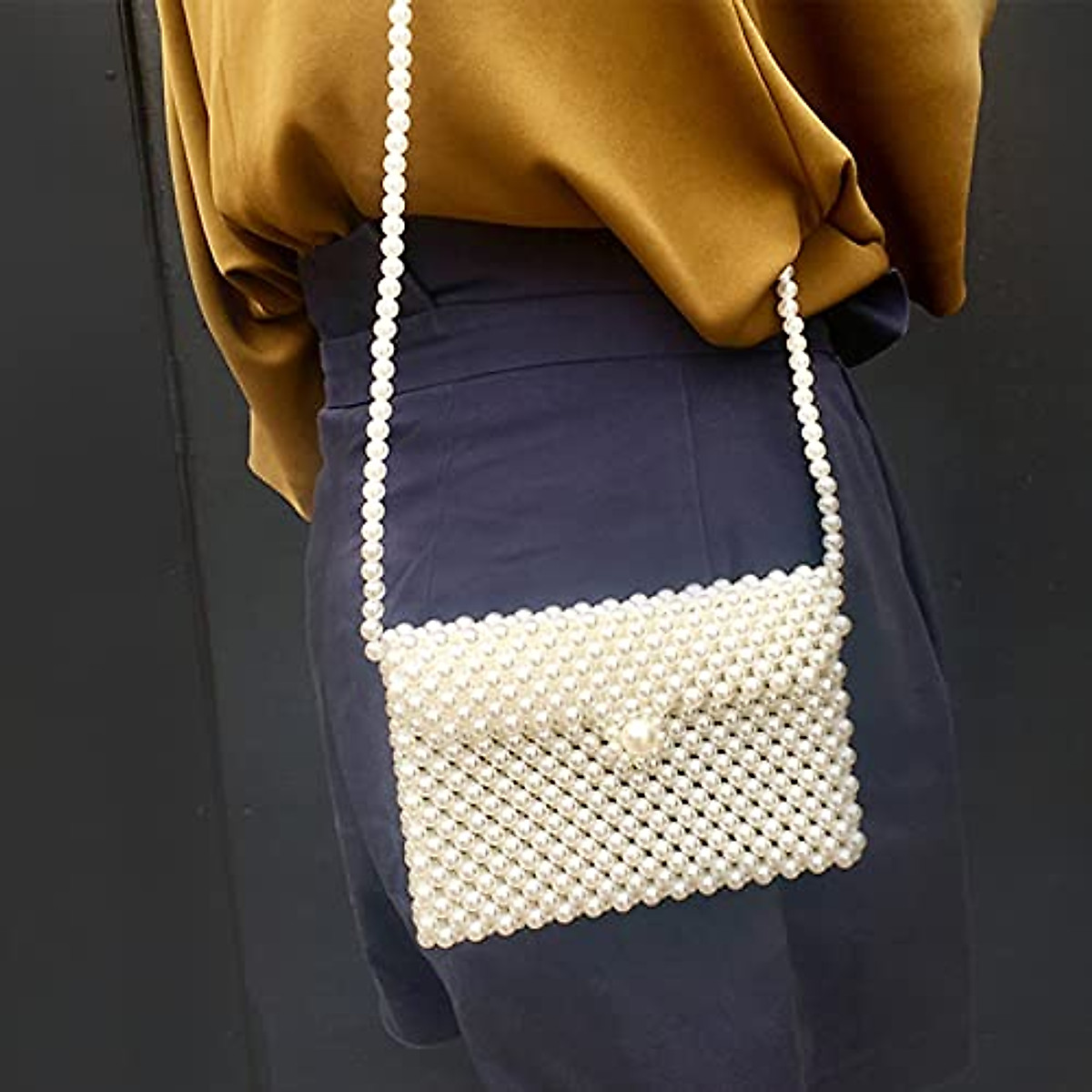 FUNDI White Pearl Purse Shoulder Bag for Women Purse Pearl Beaded Clutch Bag Crossbody Beaded Clutch Evening Bag for Prom Party Wedding Date
