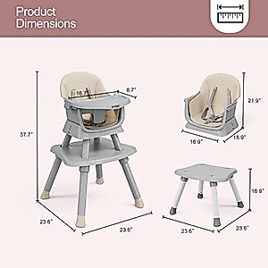 UMOMO Baby High Chair, 6-in-1 Convertible Highchair for Babies and Toddlers/Table and Chair Set/Toddler Chair with Safety Harness, Khaki
