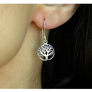 Tree of Life Earrings for women, Sterling Silver 925 dangle earrings, Tree earrings, Boho earrings, Round dangle earrings, Small silver earrings, Everyday earrings, Drop earrings, Minimalist earrings