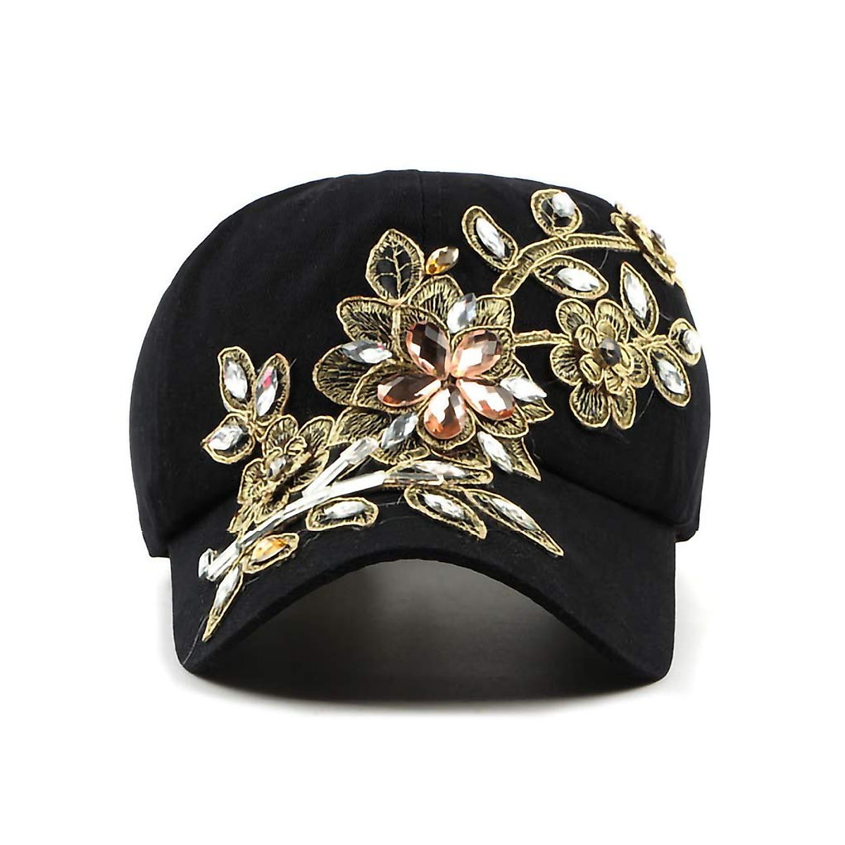 Gudessly Bling Women Baseball Cap Flower Snapback Rhinestone Sun Hats Adjustable Denim Jeans Hat