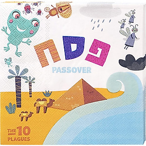 Passover Disposable Seder Plate Set - Ten Plagues Design - 9" and 7" Plates, Cups, Napkins, and Place Cards, 120 Piece Set, Serves 24 People