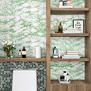 Green Marble Contact Paper for Countertops Vinyl Waterproof Kitchen Wall Paper for Cabinets Cyan Peel and Stick Wallpaper Decorative Peel and Stick Countertops Contact Paper for Table Desk 24''x118''