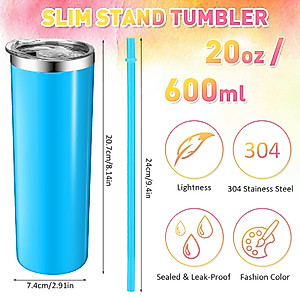 16 Pack Skinny Tumblers with Lids and Straws 20 oz Double Wall Vacuum Slim Water Tumbler Cup Stainless Steel Insulated Skinny Travel Mug Coffee Mug for Hot Cold Drink, 16 Colors