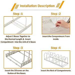 COZIMORE Pots and Pans Organizer,Pan Organizer rack for cabinet, and Rack Organizer with 7 dividers,Dish Rack for Cabinets, Lid Organizer, Cabinet Organizer WHITE