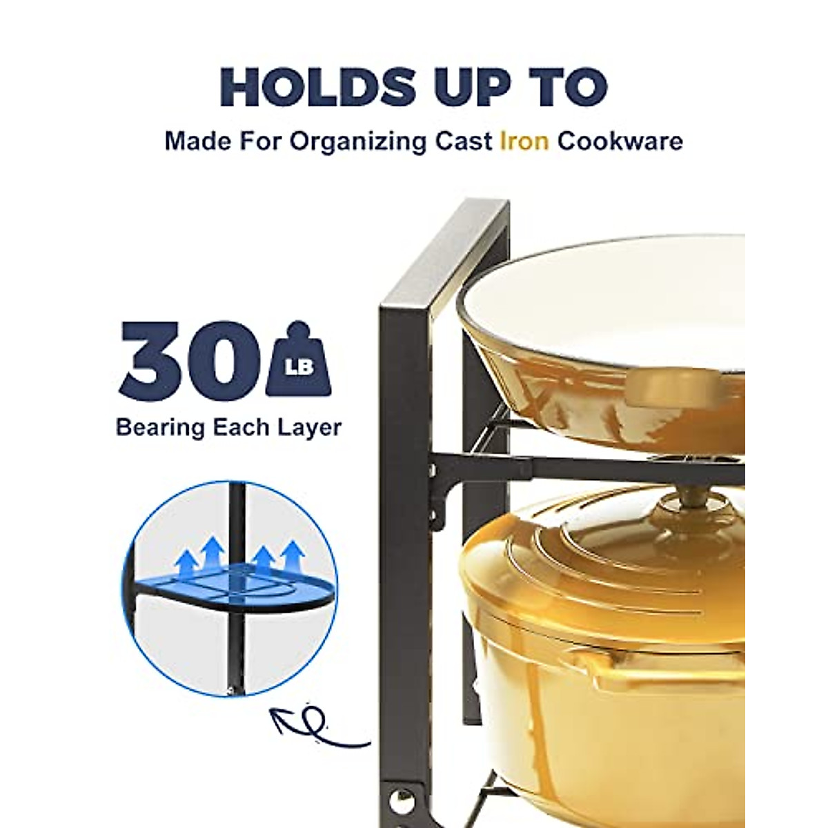 BRONYPRO Adjustable Pot and Pan Organizer for Small Cabinet , Rustproof Storage Organizer Rack for Cast-iron Pots Pans with 2 Slots, for Skillets, Frying Pan, Pot Lids, Kitchen Must Have (Black，2 Pieces)