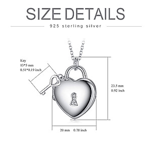 Personalized Sterling Silver Heart Locket Necklace That Holds Pictures Lock And Key Pendant for Women Mom (Lock & Key Necklace + Photos)