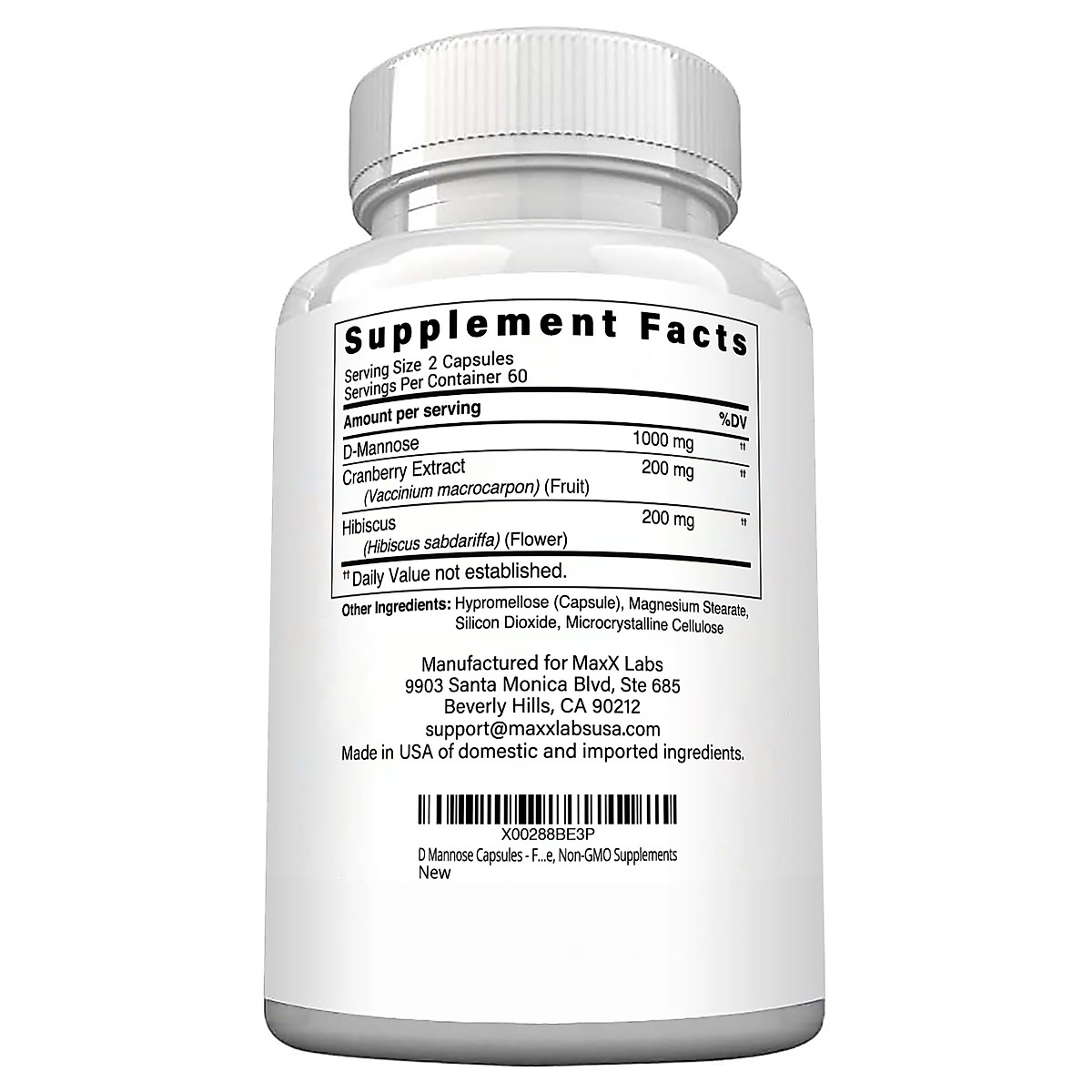 MaxX Labs D Mannose Capsules - Fast Acting 1400 MG Extra Strength DMannose Capsule for Bladder Health with Potent Cranberry Extract & Hibiscus Flower Supports UTI Relief Supplement - 120 Ct