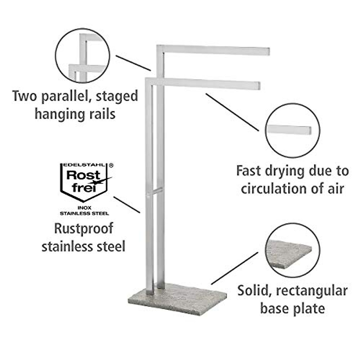 WENKO Granite Hand Towel Holder Stand for Bathroom, Double Tower Racks, Freestanding, 33.86 x 7.87 inch, Satinised