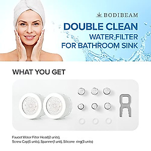 BODIBEAM Bathroom Sink Filter, Set of 2, NSF Certified, Removes Fine Impurities, Chlorine & Rust, Vitamin C Gel, Skincare Water Filter, Gifts for Women