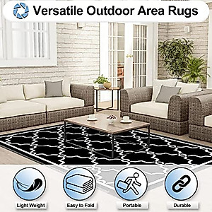 OutdoorLines Outdoor Reversible Rugs for Patio 4x6 ft - Outside Plastic Carpet, Stain & UV Resistant Portable RV Mat, Straw Rug for Camping, Backyard, Deck, Picnic, Porch Moroccan Black & White