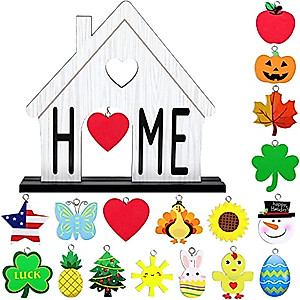 Jetec Home Decor Interchangeable Sign Wooden Decorative Home Signs Interchangeable Table Centerpiece Blessed Table Centerpiece Fireplace Decorations for Valentines Easter Living Room Decor