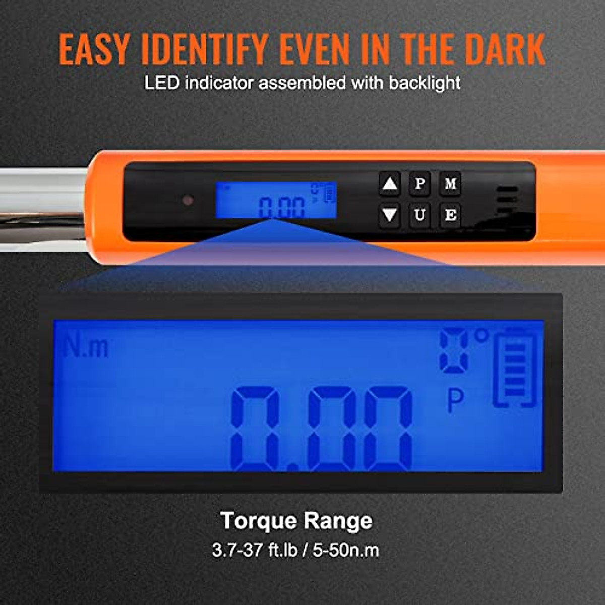 VEVOR Digital Torque Wrench, 3/8" Drive Electronic Torque Wrench, Torque Wrench Kit 3.7-37ft.lb/5-50n.m Torque Range Accurate to ±2%, 3-Mode Adjustable Torque Wrench Set with LED Buzzer Calibration