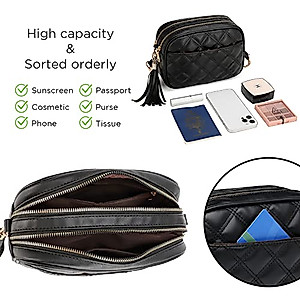 Small Quilted Crossbody Bags for Women, Double Top Zipper Shoulder Bag Lightweight Purses Handbags with Tassel
