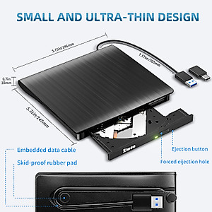External DVD Drive USB 3.0 Type-C CD Burner Portable CD +/-RW Drive DVD Player for ROM Rewriter Burner Compatible with Laptop Desktop PC Windows MacBook Linux Mac OS