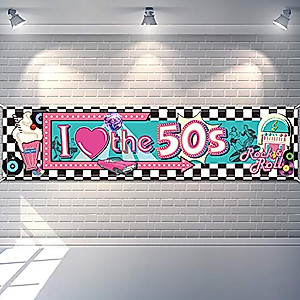 50's Party Banner I Love The 50's Banner 1950s Rock and Roll Theme Party Decorations Photo Booth Backdrop Wall Background 50s Party Decoration Baby Shower Birthday Party Supplies, 70.8 x 15.7 Inch