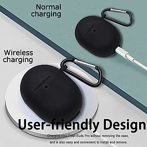 (1+1) Miimall Compatible for Google Pixel Buds Pro Case with Strap, Soft Silicone Keychain Protective Case Cover + Anti-Lost Neck Strap for Pixel Buds Pro 2022 Accessories (Black)