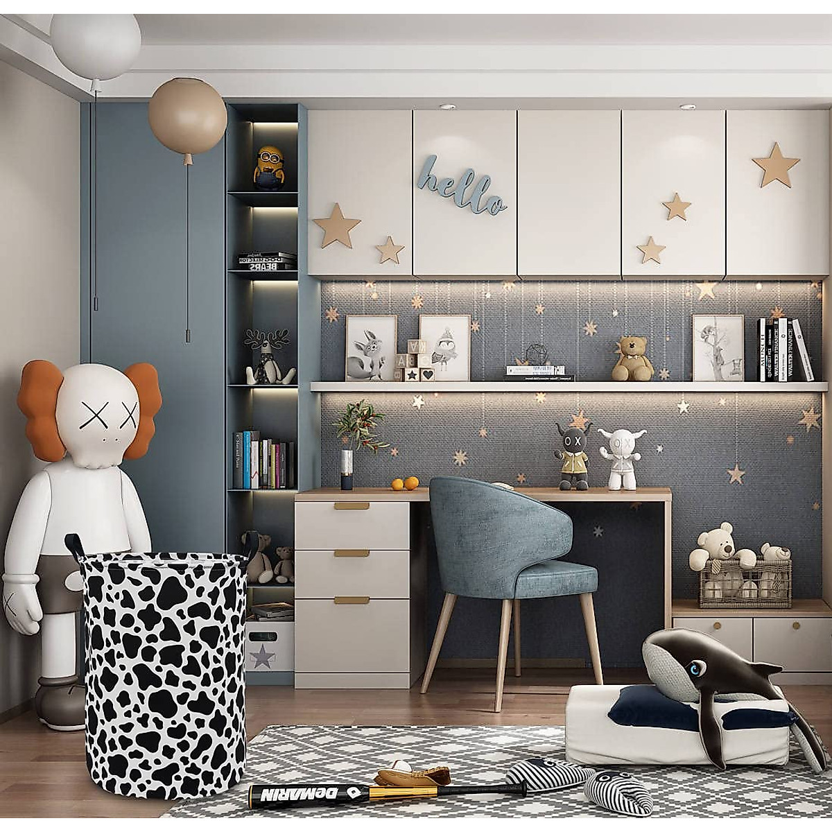 NTAOHAMPER Cow Laundry Basket,Collapsible Baby Nursery Hamper,Waterproof Kids Toys Storage Bin with Handles for Bedroom,Room Decor,Gift Basket(Cow Stria)