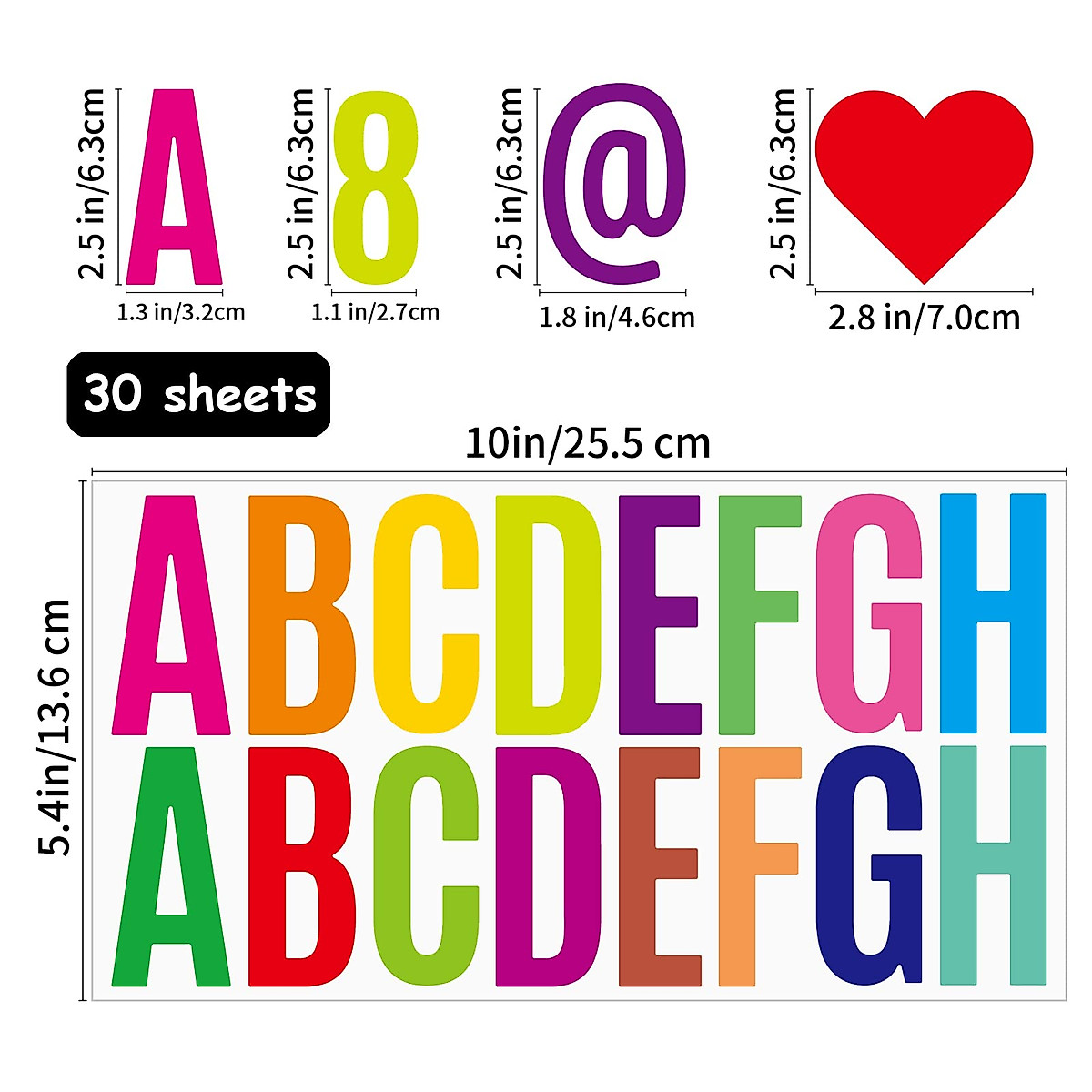 Bemeol 500 Pieces 30 Sheets Large Letter Stickers 2.5 Inch Alphabet Letter Stickers Self Adhesive Letters for Bulletin Board Mailbox Door Classroom Home