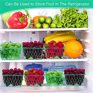 Yiyiring 100 Pcs Pint Size Plastic Berry Baskets Boxes Green Strawberry Basket with Open Weave Pattern Box Container for Farmer Market Party Christmas Grocery Stores