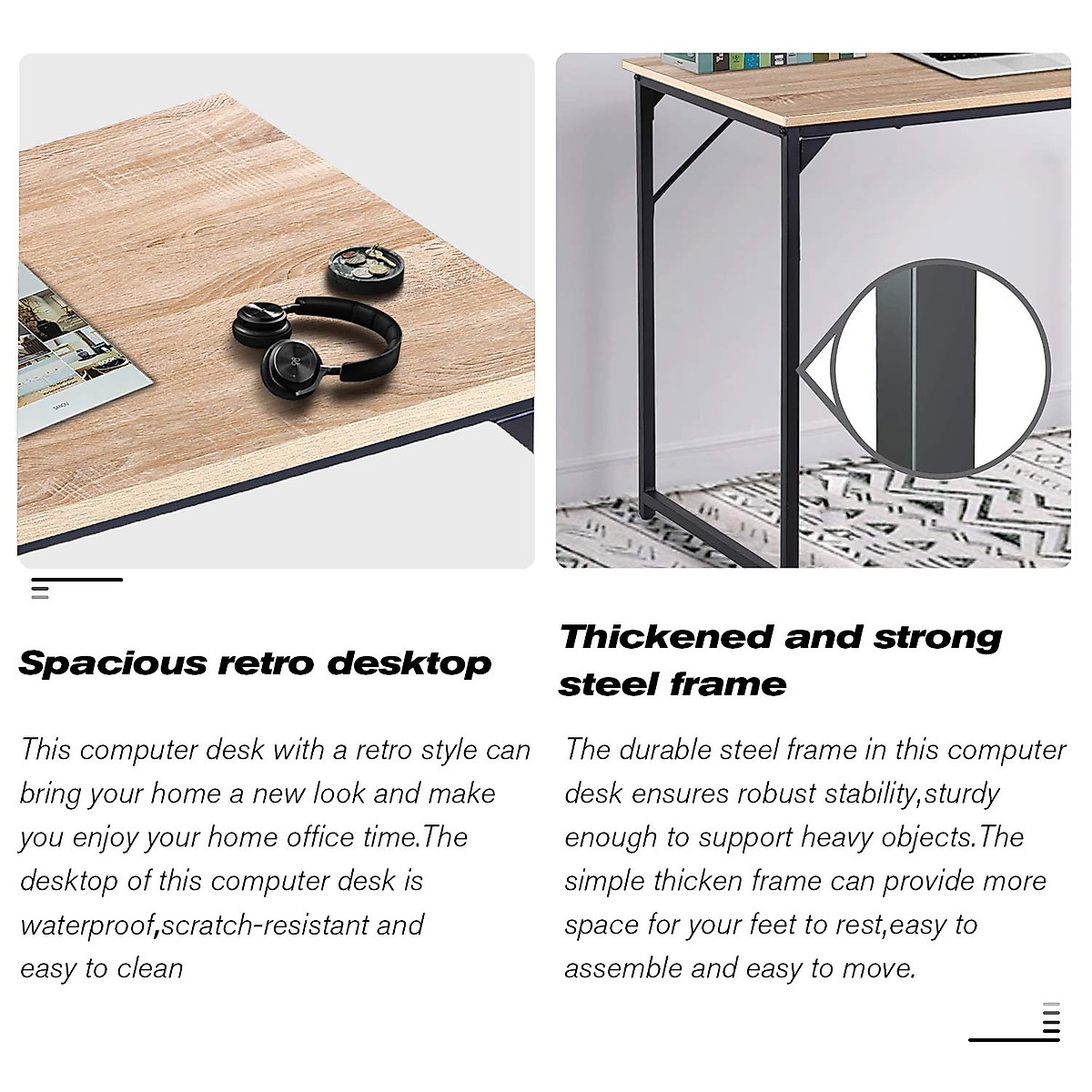 HCB Computer Desk 47inch Home Office Desk Writing Study Table Modern Simple Style PC Desk with Black Metal Frame(Nature),47inchx24inchx29inch