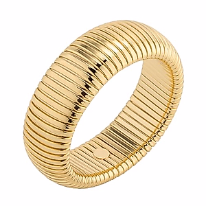 CONRAN KREMIX Gold Chunky Bangle Stretch Bracelets For Women 14K Real Gold Filled Stainless Steel Cuff Bracelet Non Tarnish Trendy Jewelry 20MM Width,8 Inches