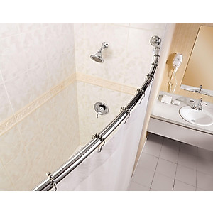 Moen Chrome 54-Inch to 72-Inch Adjustable Length Fixed Mount Single Curved Shower Curtain Rod for Bathroom, CSR2160CH