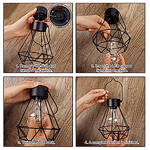 MAGGIFT 2 Pack Hanging Solar Lights, Outdoor Solar Powered Tabletop Lanterns with 15 LED Copper Lights Blub, Waterproof Solar Lantern with Handle for Yard, Lawn, Patio, Garden Decoration, Warm White