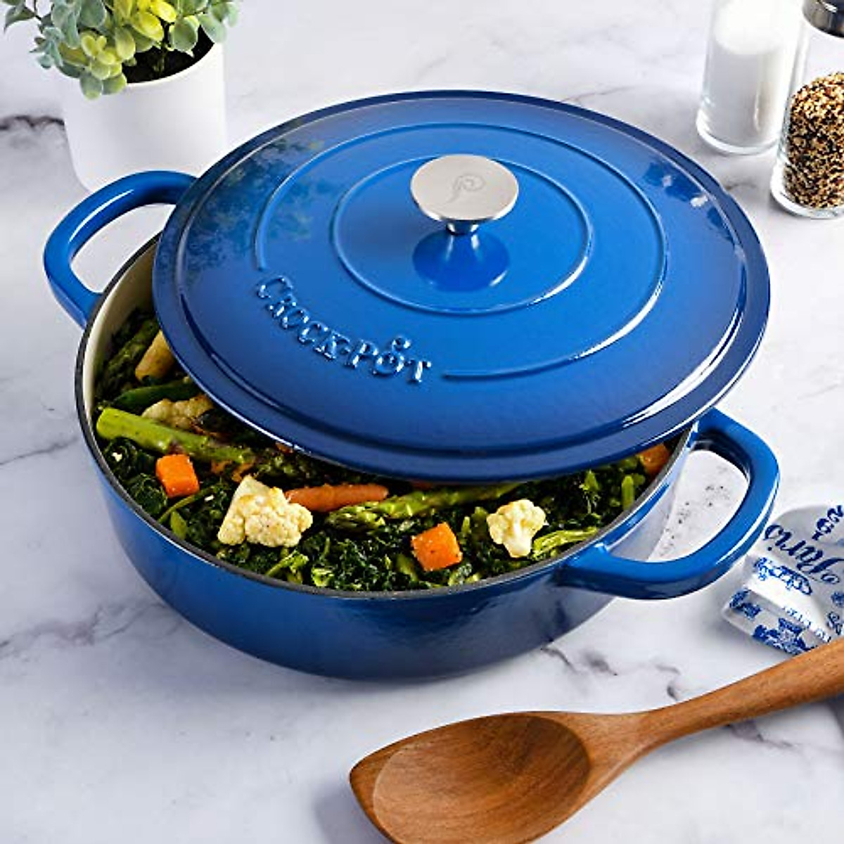 Crock Pot Artisan Enameled Cast Iron Braiser W/Lid, 5 Quart, Sapphire Blue