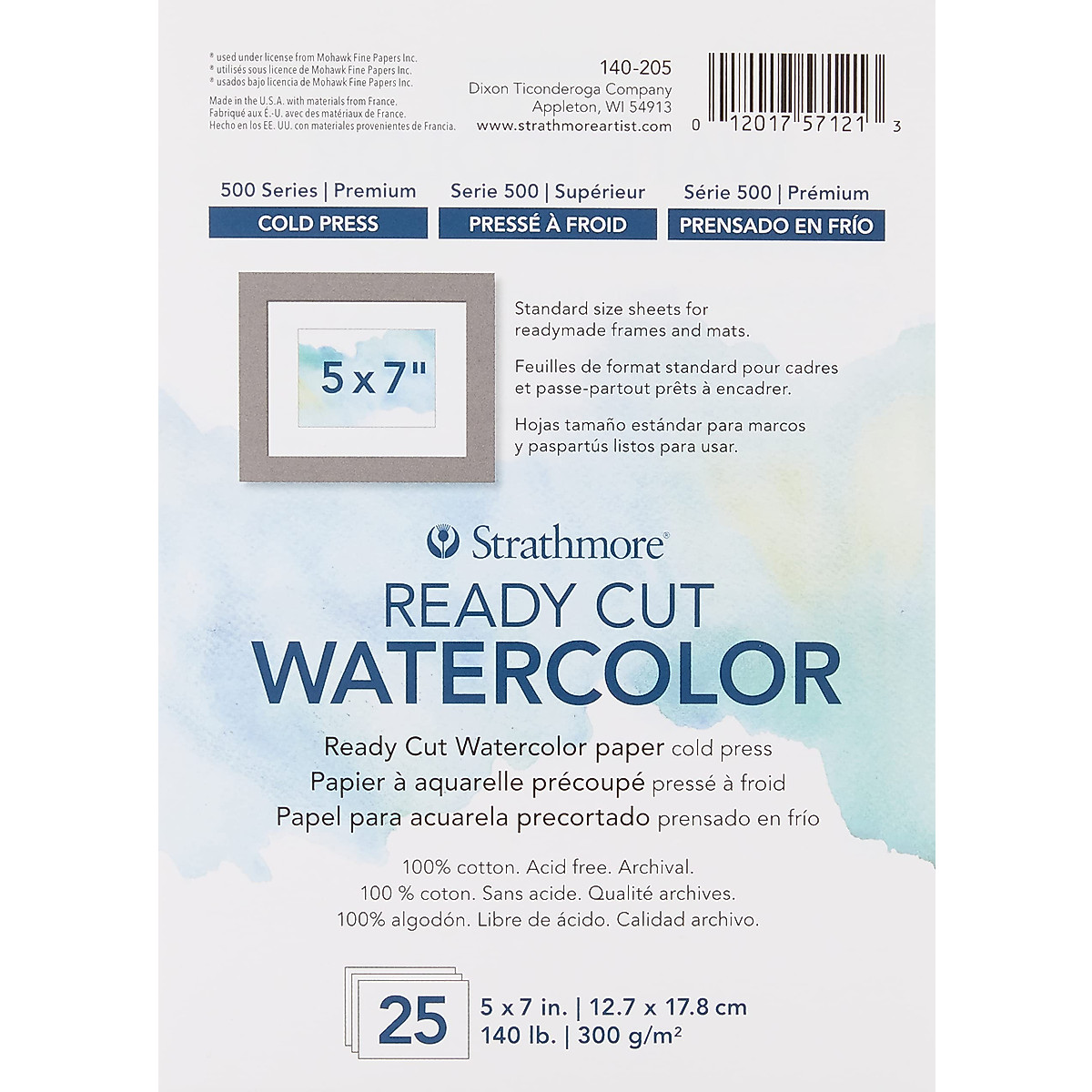 Strathmore 140-205 Ready Cut Watercolor, Cold Press, 5" x 7", White, 25 Sheets,Multicolor