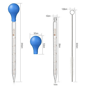 2Pcs Glass Graduated Dropper Pipette for Liquid Essential Oil, 10ml Lab Dropper Pipettes Transfer with Rubber Cap and 1Pc Cleaning Brush