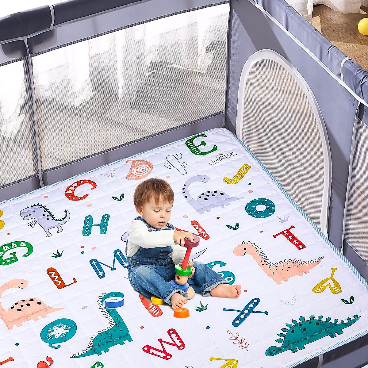 MEM Playpen Mat 50" X 50" Baby Play Mat, Thicken One-Piece Baby Crawling Mat, Non Slip Washable Play Mats for Floor, Cushioned Baby Playmat Floor Mat for Infants, Babies, Toddlers
