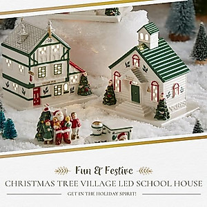 Spode Christmas Tree Miniature Village Figural Decoration, LED Lighted Village Set, Ceramic Holiday Decor - Dolomite Collectible for Indoor Display (School House)