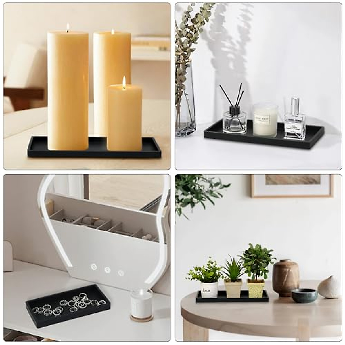 Bustlinrd 7.8'' Silicone Bathroom Vanity Tray Countertop Rectangle Soap and Sponge Holder Shatterproof Flexible Bathroom Tray Lotion Bottles, Perfume, Jewelry, Candle, Key Trinket Ring, Black