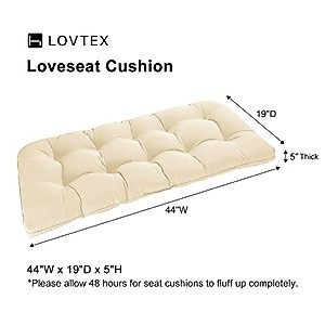 LOVTEX Tufted Bench Cushions for Outdoor Furniture Waterproof, 44 x 19 inches Patio Swing Cushions Beige - Overstuffed Indoor/Outdoor Loveseat Cushions with Round Corner