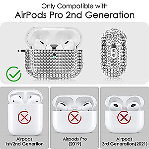 Case for AirPods Pro 2nd Generation, Filoto Cute AirPod Pro 2 Protective Case Cover for Women Girls, Bling Crystal PC Apple Air Pods Pro Cases Accessories with Lobster Clasp Keychain (Silver)
