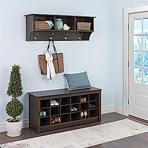 Pemberly Row 18 Cubby Shoe Storage Bench in Espresso