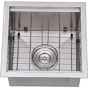 KINGO HOME 15x15 Inch Stainless Steel Small Undermount Bar Sink, Prep Sink Workstation Drop In RV Bar Sink 16 Gauge Ledge Kitchen Single Bowl Kitchen Wet Bar with Accessories