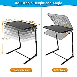LORYERGO TV Tray Table - [2 Packs] Adjustable TV Dinner Tray Tables with 6 Height & 3 Tilt Angle, Folding TV Trays with Cup Holder for Bed & Sofa, Multifunctional TV Table Tray for Eating & Reading
