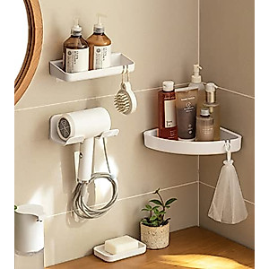HOMEGYMFREE Adhesive Hair Dryer Holder, Wall Mount Bathroom Hair Blow Dryer Rack, Sticke on Wall Hair Dryer Organizer( White)