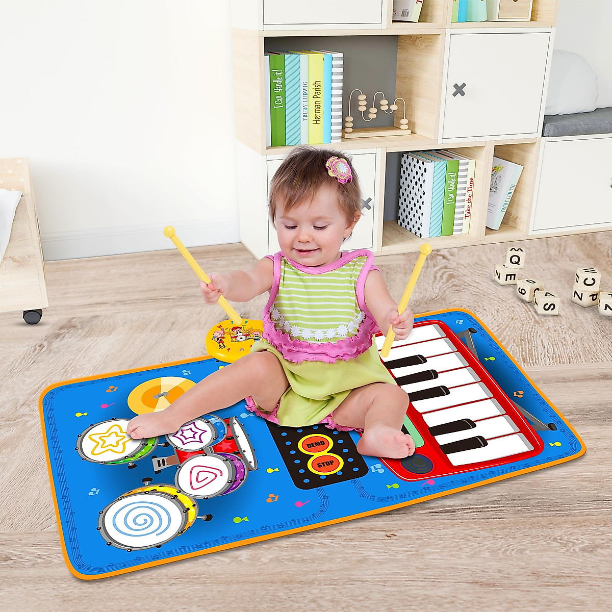 PECMPO Baby 2 in 1 Musical Mats-Piano Keyboard & Drum for Toddlers-Early Education Portable Touch Musical Play mat-Learning Toys Gifts for 1 2 3 4 5+ Ages Baby Girls Boys Toddler