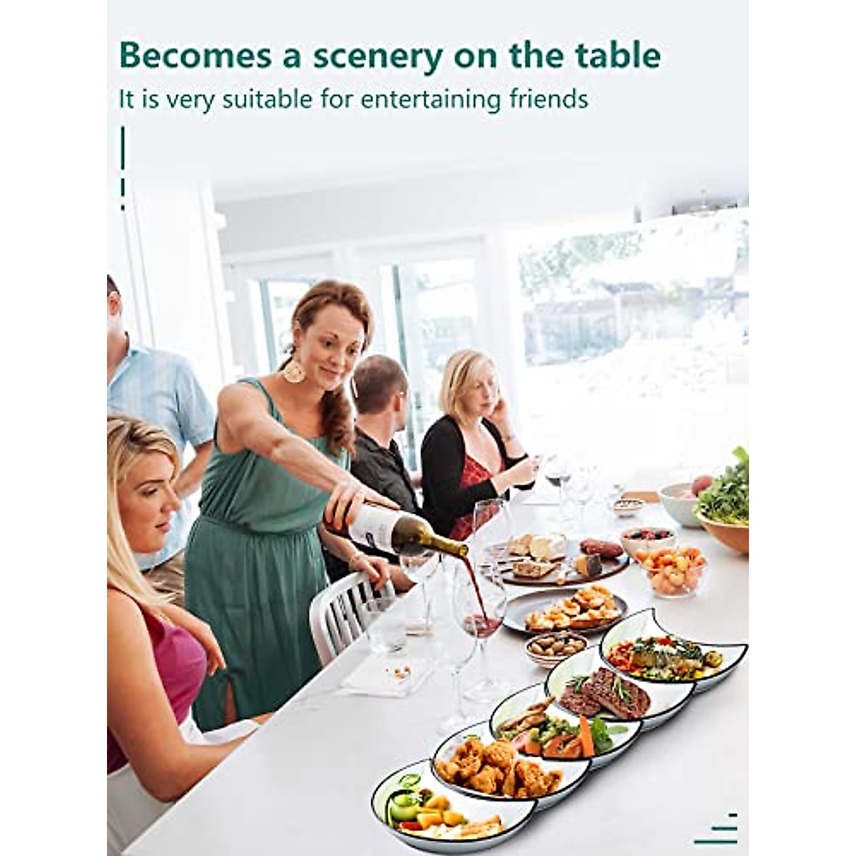 Plates and Bowls Sets,5 PCS Moon Dinner Plates Household/Hotel Porcelain Dish Set,White Ceramic Dinnerware Sets for Salad/Snack/Dessert/Appetizer, Microwave Oven and Dishwasher Safe Scratch Resistant