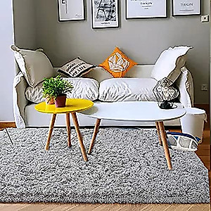 GOKISNE Area Rug for Bedroom, Fluffy Living Room Area Rug, Fluffy Carpet 4' x 5' for Kids Room, Shaggy Plush Rug for Nursery Room, Grey