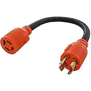 AC WORKS 30Amp 4 Prong 125/250Volt L14-30P Locking Plug to L14-20R 20Amp 4 Prong 125/250Volt Locking Female Generator Adapter (Flexible)