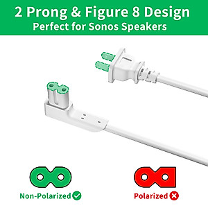 1.6ft Power Cord for Sonos One, One SL and Play 1 Speakers Power Cable Replacement Cord - 2 Prong L-Shaped AC Cable Replacement for Sonos Power Cord - White
